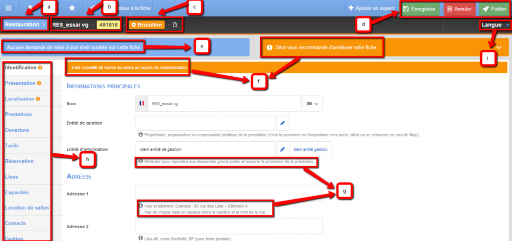 Présentation de l’interface de saisie – Apidae Tourisme - Site d'aide aux utilisateurs